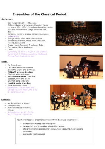 Music theory/GCSE - ensembles of the classical period | Teaching Resources