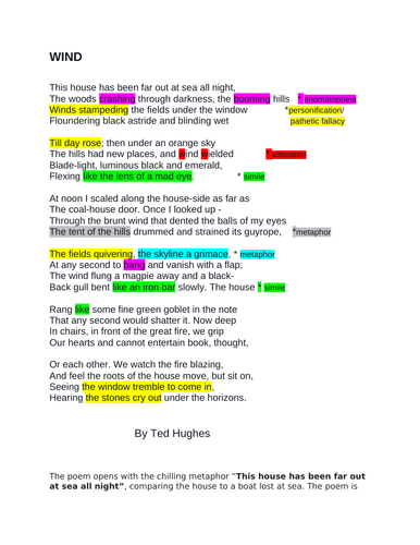 Teaching Resource: GCSE ENGLISH LITERATURE: "Wind" by Ted Hughes an ...
