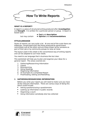 Writing Reports Pack | Teaching Resources