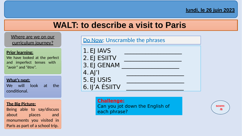 Y10_Visit to Paris | Teaching Resources