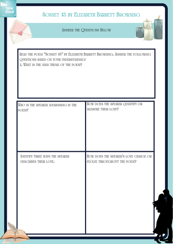 Sonnet 43 by Elizabeth Barrett Browning Worksheet | Teaching Resources