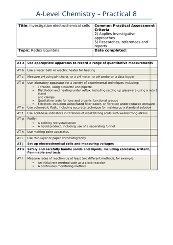 AQA A Level Chemistry Required Practical 8 - Electrochemical Cells ...