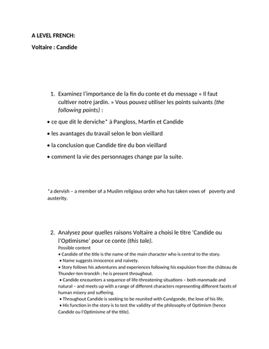 Revise Voltaire's "Candide" by reference to past examination questions ...