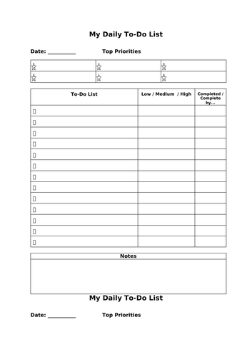 Daily To-Do List Worksheets | Teaching Resources