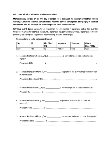 Mis clases with ir a infinitive: Mini conversations | Teaching Resources