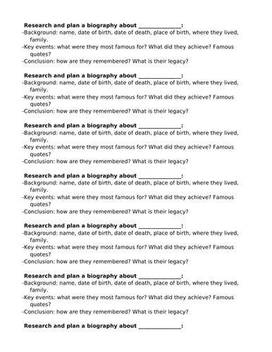 Biography plan and writing LKS2 | Teaching Resources