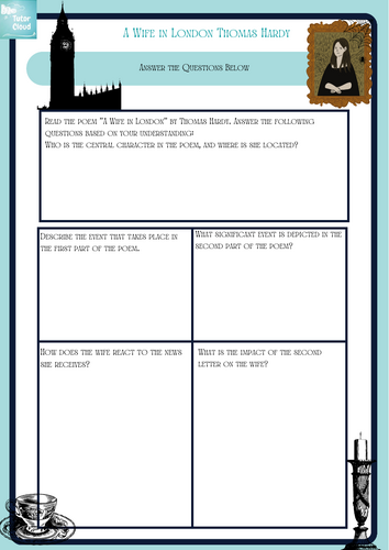 A Wife in London Thomas Hardy Worksheet | Teaching Resources