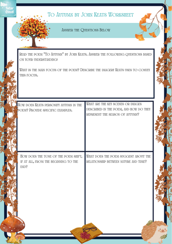 Analysis of the Poem "To Autumn" by John Keats Worksheet | Teaching ...