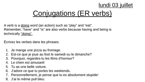 Conjugations (ER verbs) | Teaching Resources