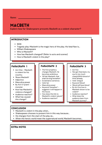 Macbeth Essay Helpsheet | Teaching Resources