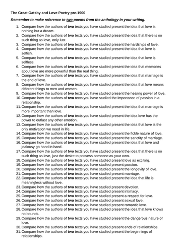 AQA A level English Literature: Love through the ages: essay questions ...