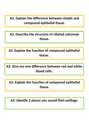 Unit 3 A&P (H&SC) RAG rated questions | Teaching Resources