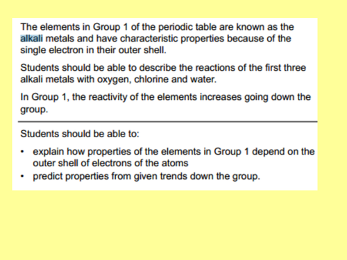 AQA Atomic Structure Group 1 alkali metals | Teaching Resources