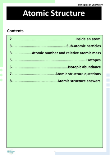 Atomic Structure Revision Booklet Teaching Resources