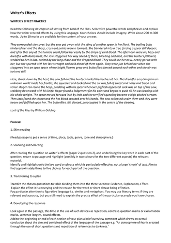 Writers Effects Revision Igcse 0500 Teaching Resources