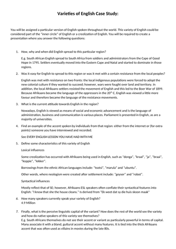A2 English Language - Varieties of English case study | Teaching Resources