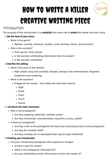 How to Write a Killer Creative Writing | Teaching Resources