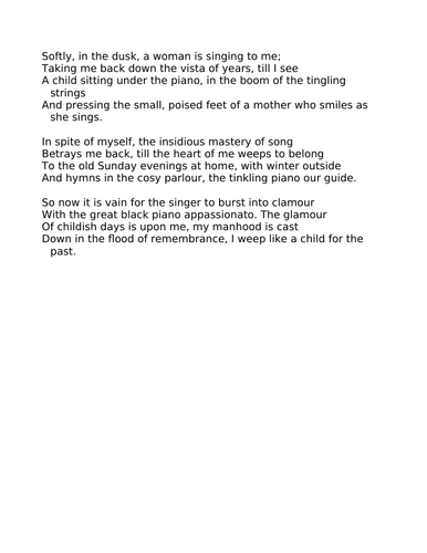 iGCSE ENGLISH LITERATURE poetry anthology PIANO by D.H. Lawrence ...