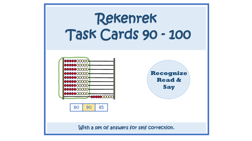 Rekenrek identify numbers from 90 to 100 with a set of answers for self ...