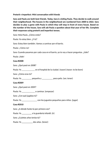 Preterit v Imperfect: Mini conversation with friends | Teaching Resources