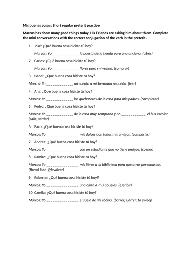 Mis buenas cosas: Short regular preterit practice | Teaching Resources