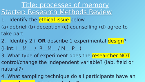 Encoding, Storage & Retrieval (GCSE Memory AQA) | Teaching Resources