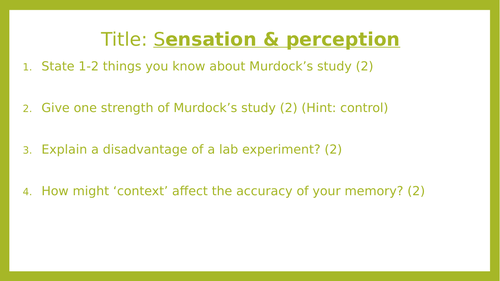 Sensation Vs. Perception GCSE Psychology AQA | Teaching Resources