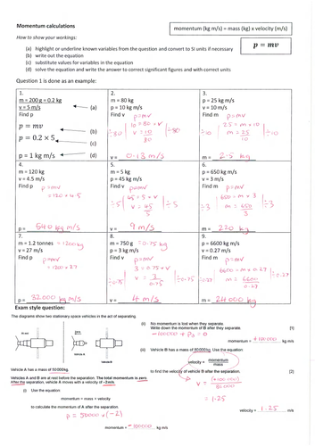 Momentum equation practice | Teaching Resources Momentum equation practice | Teaching Resources