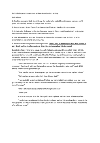 An intriguing way to encourage a piece of explanatory writing ...