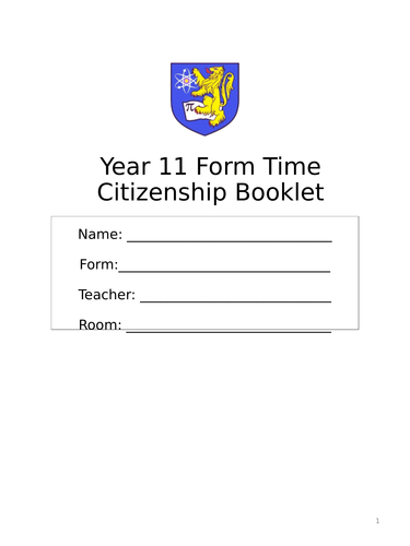Year 11 Form Time Citizenship Booklet | Teaching Resources