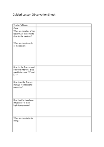 General Teacher Observation Form | Teaching Resources