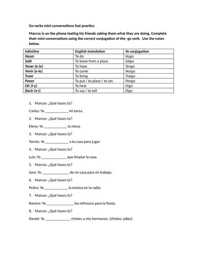 Go verbs mini conversations fast practice | Teaching Resources