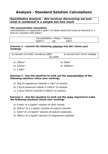 Concentration calculations | Teaching Resources