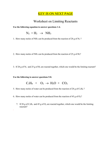 Limiting Reactants Teaching Resources