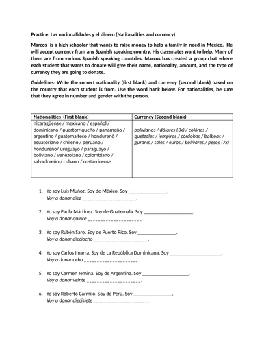Practice: Las nacionalidades y el dinero (Nationalities and currency ...