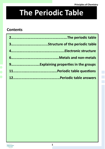 Periodic Table Revision Booklet Teaching Resources