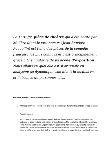 A LEVEL FRENCH mock examination questions on Molière's Le Tartuffe ...