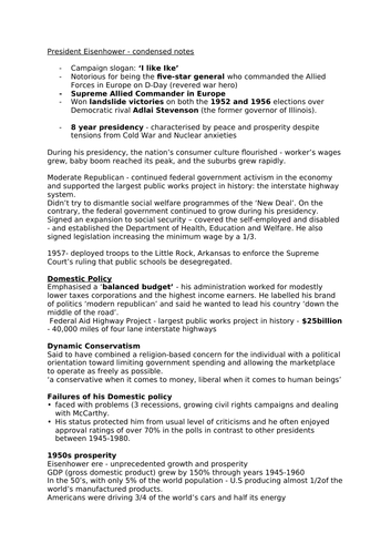 President Eisenhower Condensed Notes | Teaching Resources