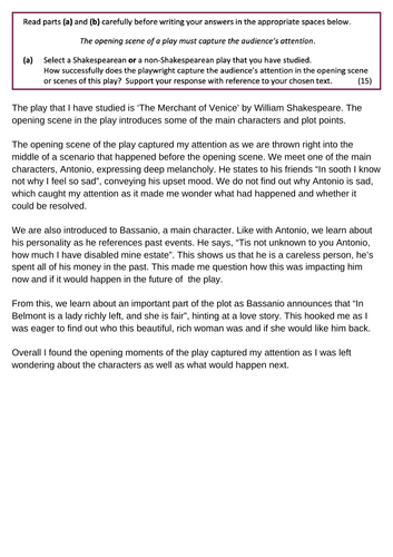 'The Merchant of Venice' Exam Q with Sample Answer | Teaching Resources