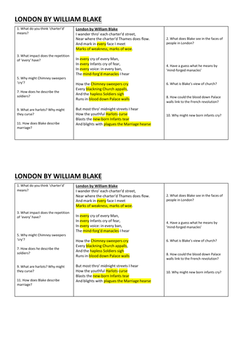 London Revision Sheet | Teaching Resources