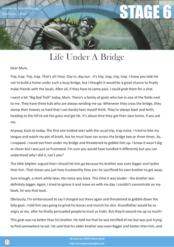 Year 6 Guided Reading - 1 week - Literacy Shed's 'Life Under a Bridge ...