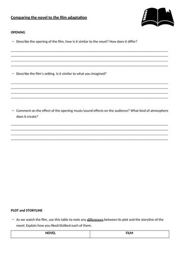 Comparative: Novel vs Film | Teaching Resources