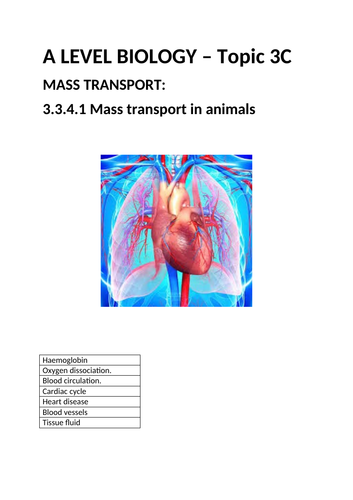 AQA A LEVEL BIOLOGY CLASS WORK BOOKLET MASS TRANSPORT ANIMALS ...