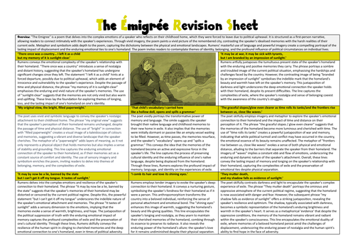 Emigree Revision Sheet | Teaching Resources