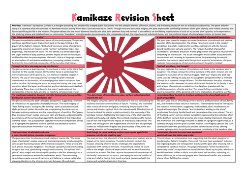 Kamikaze revision sheet | Teaching Resources