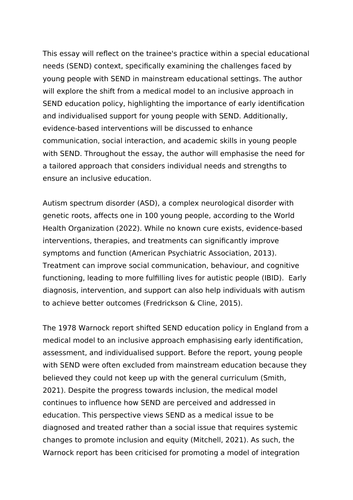 Pgce Essay Send On Autism Teaching Resources