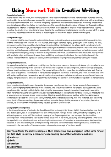 Using Show not Tell to convey a character's emotions | Teaching Resources
