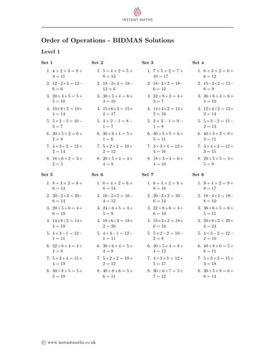 Order Of Operations Bidmas Teaching Resources