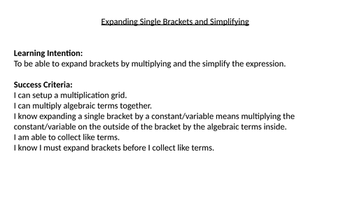 Expanding a Single Bracket and Simplifying | Teaching Resources Expanding a Single Bracket and Simplifying | Teaching Resources