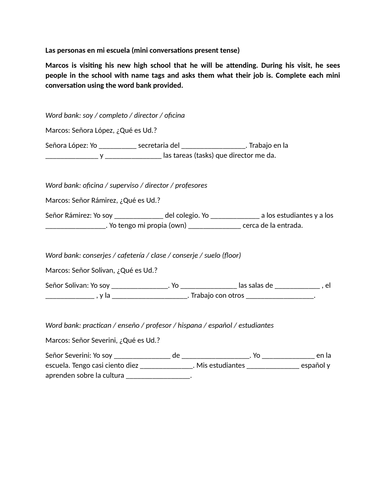 Las personas en mi escuela (mini conversations present tense ...